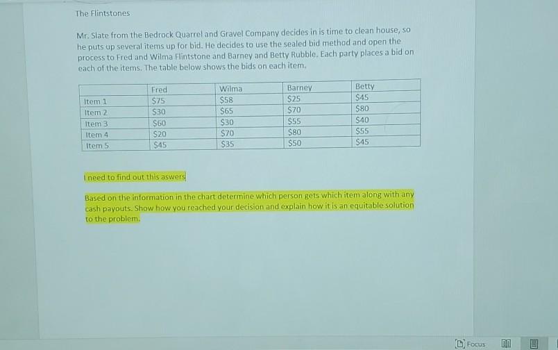 Solved Sealed Bids Method This method is to help divide a | Chegg.com