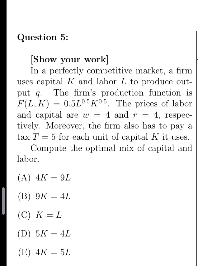 Solved Question 5:[Show your work]In a perfectly competitive | Chegg.com