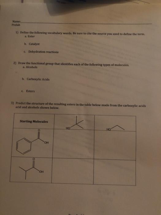 Solved Name 1) Define the following vocabulary words. Be | Chegg.com