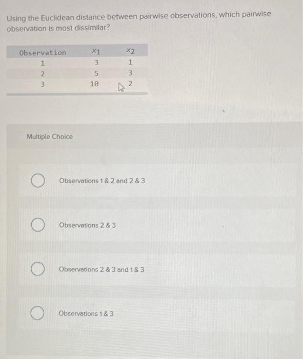 Solved Using the Euclidean distance between pairwise | Chegg.com