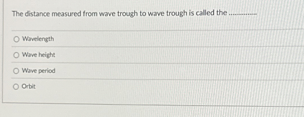 Solved The distance measured from wave trough to wave trough | Chegg.com