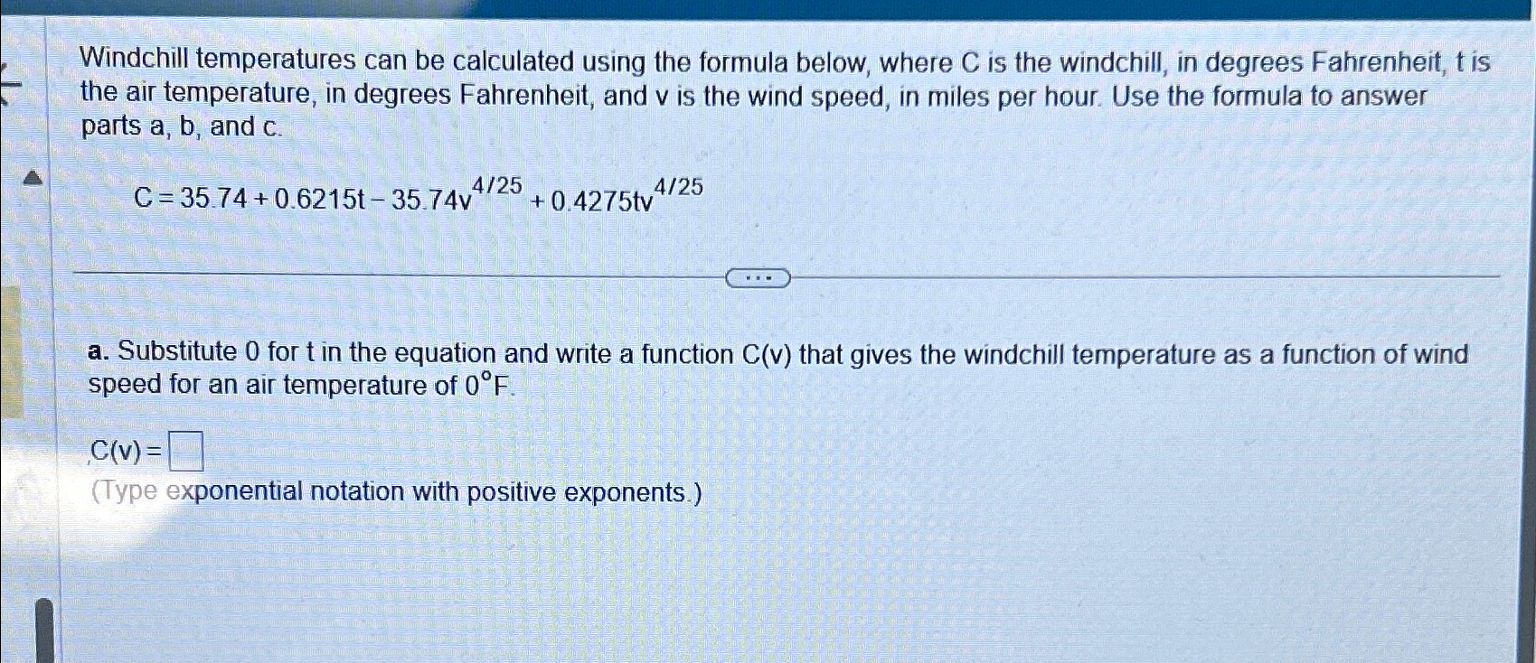 Solved Windchill temperatures can be calculated using the | Chegg.com