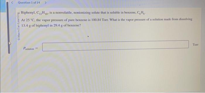 Solved Biphenyl, C12H10, is a nonvolatile, nonionizing | Chegg.com