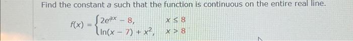 Solved Find the constant a such that the function is | Chegg.com