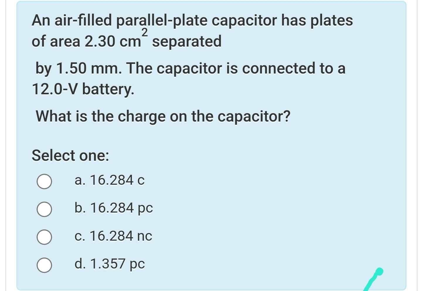 Solved An air-filled parallel-plate capacitor has plates of | Chegg.com