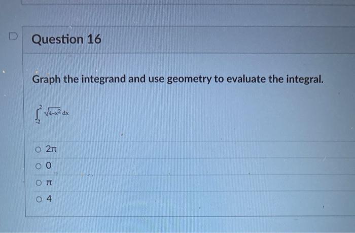 Solved D Question 16 Graph the integrand and use geometry to | Chegg.com