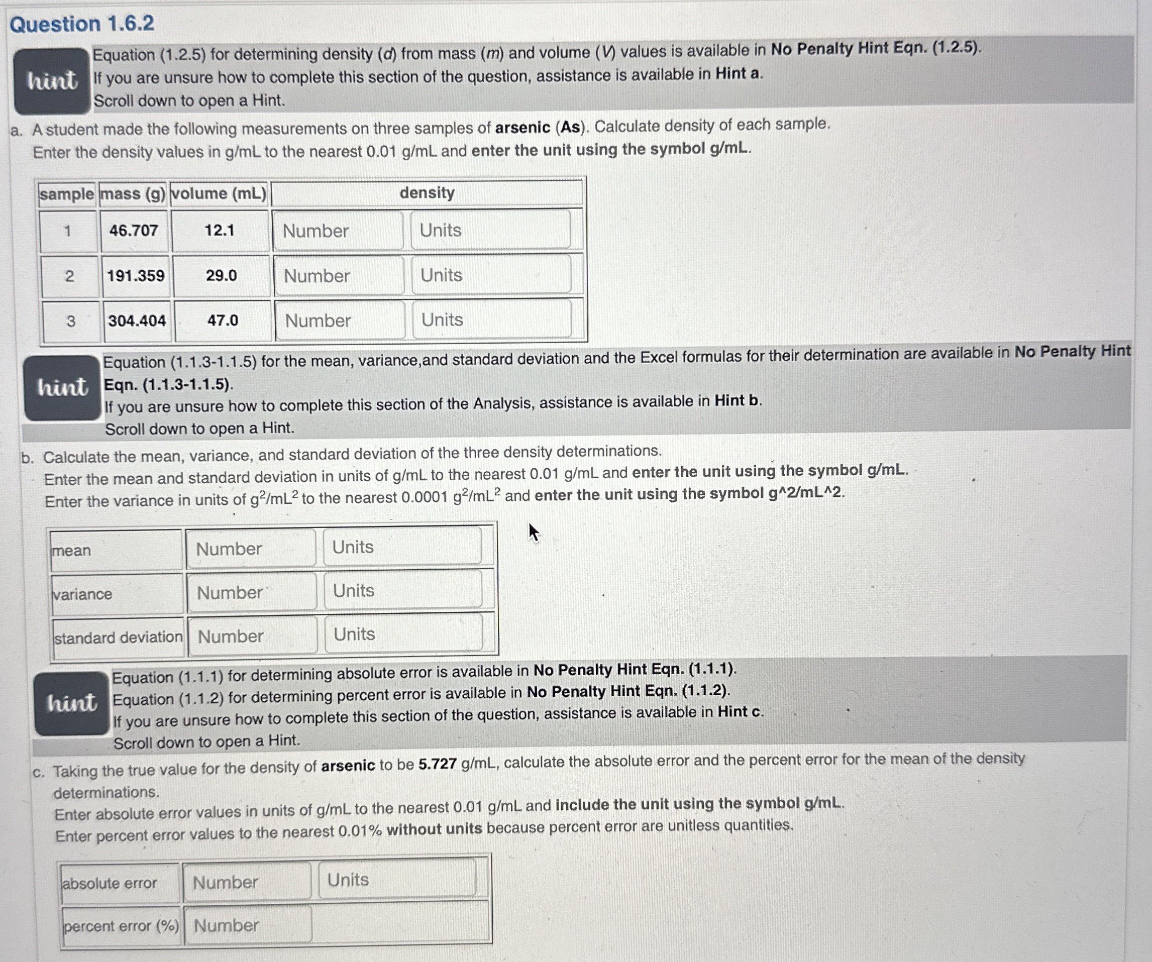 Solved hintEquation (1.2.5) ﻿for determining density ( d ) | Chegg.com
