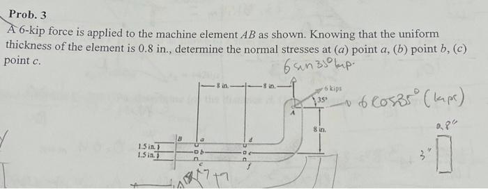 Solved Prob. 3 A 6-kip force is applied to the machine | Chegg.com