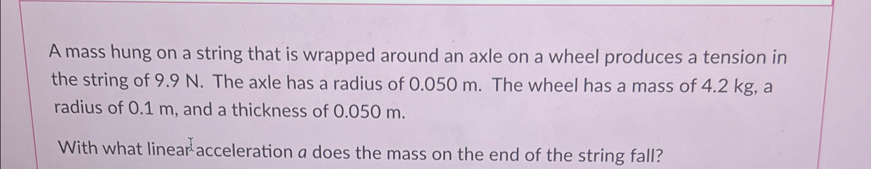 Solved A mass hung on a string that is wrapped around an | Chegg.com