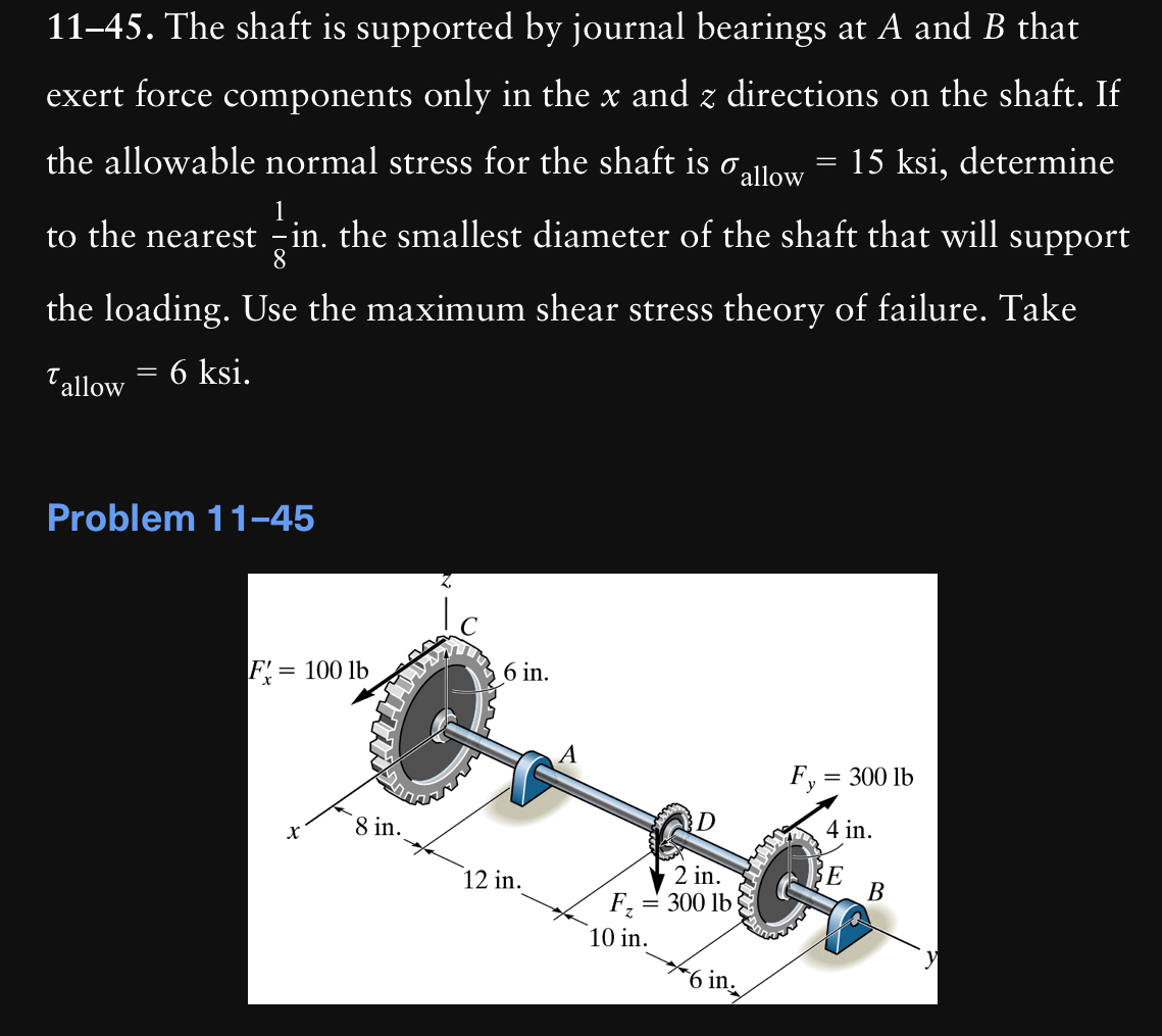 Solved 11-45. ﻿The shaft is supported by journal bearings at | Chegg.com