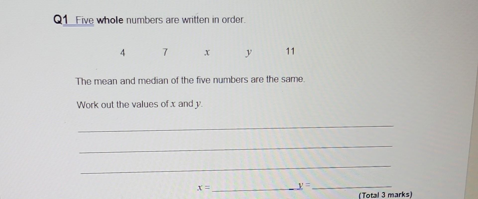Solved Q1 Five whole numbers are written in order. 47xy11 | Chegg.com