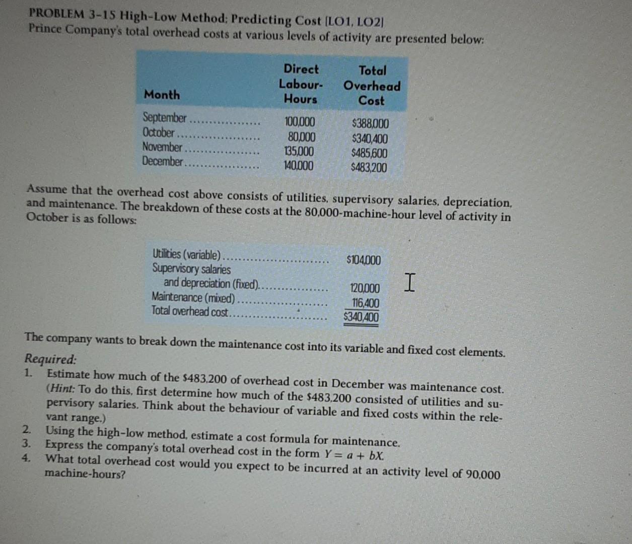 Solved PROBLEM 3-15 High-Low Method; Predicting Cost [LO1, | Chegg.com