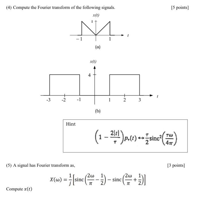 Solved (4) Compute the Fourier transform of the following | Chegg.com