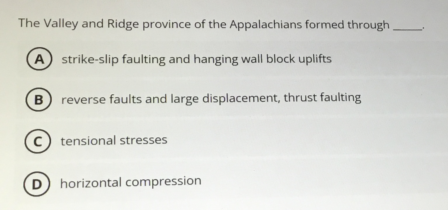Solved The Valley and Ridge province of the Appalachians | Chegg.com