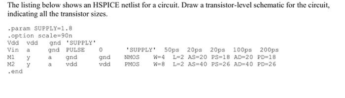 Solved The listing below shows an HSPICE netlist for a | Chegg.com