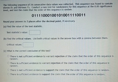 Solved The following sequence of 24 ﻿consecutive data values | Chegg.com
