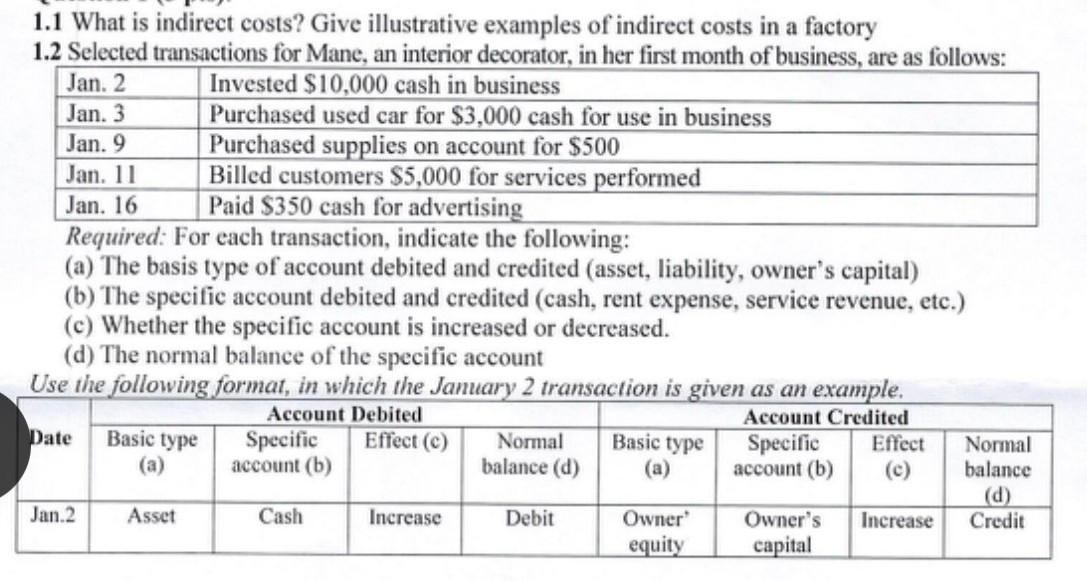 Solved 1.1 What is indirect costs? Give illustrative | Chegg.com
