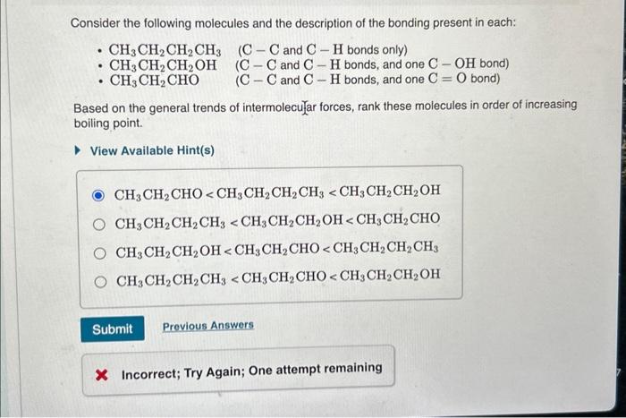 Solved Consider the following molecules and the description | Chegg.com
