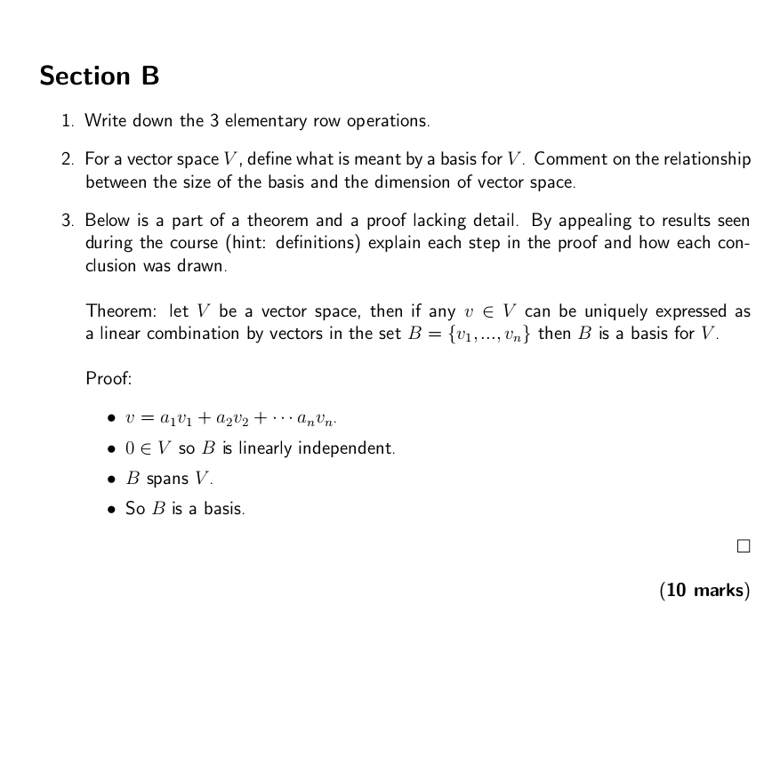 Solved Section BWrite down the 3 ﻿elementary row | Chegg.com
