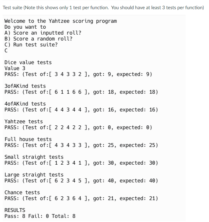 Solved Sample Output An inputted roll (a Yahtzee of 4 s in | Chegg.com