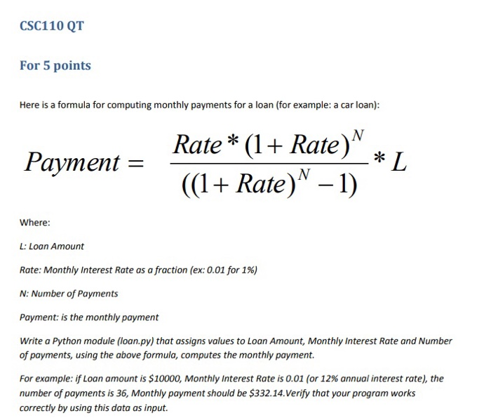 Solved CSC110 QT For 5 points Here is a formula for | Chegg.com