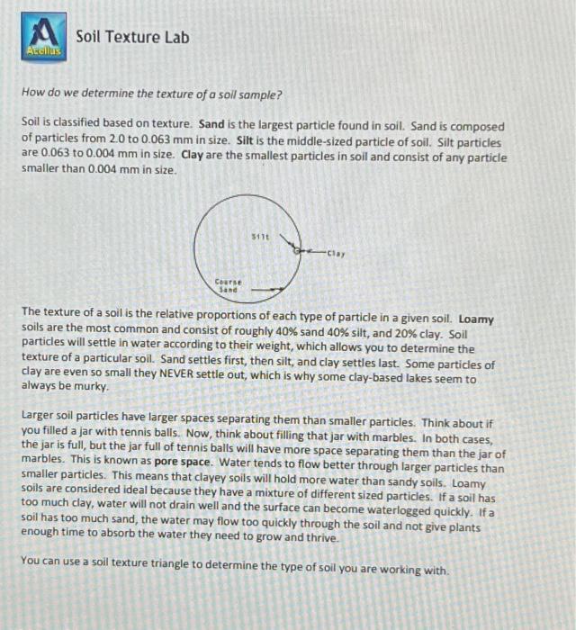 Solved Soil Texture Lab How do we determine the texture of a | Chegg.com