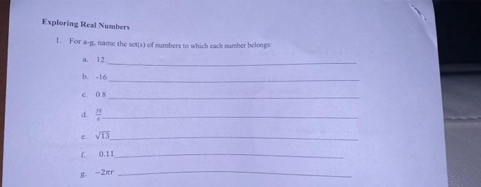 Solved Exploring Real Numbers 1. For a-g, mame the sct(s) of | Chegg.com