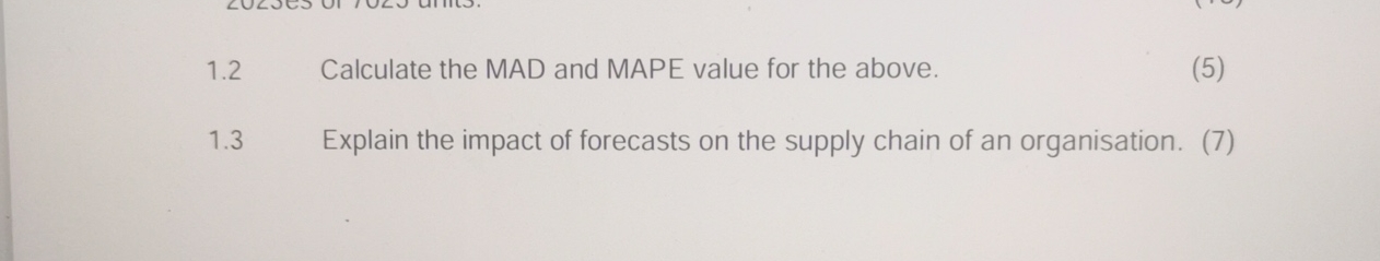 Solved 1.2 ﻿Calculate the MAD and MAPE value for the | Chegg.com