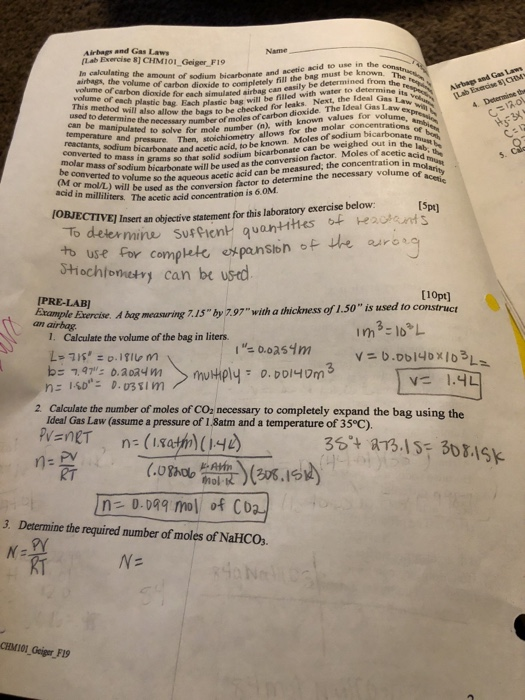 Airbags and Gas Laws Name [Lab Exercise 8] | Chegg.com