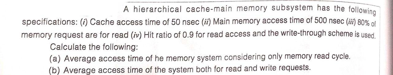 Solved A hierarchical cache-main memory subsystem has the | Chegg.com