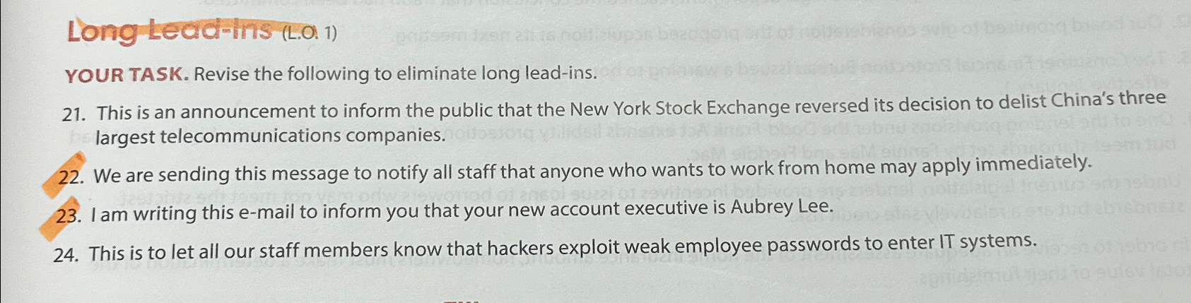 Long Lead-ins (L.O. 1)YOUR TASK. Revise the following | Chegg.com