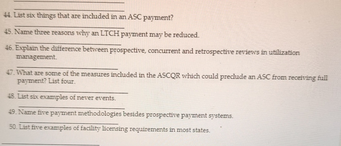 Solved List six things that are included in an ASC payment? | Chegg.com