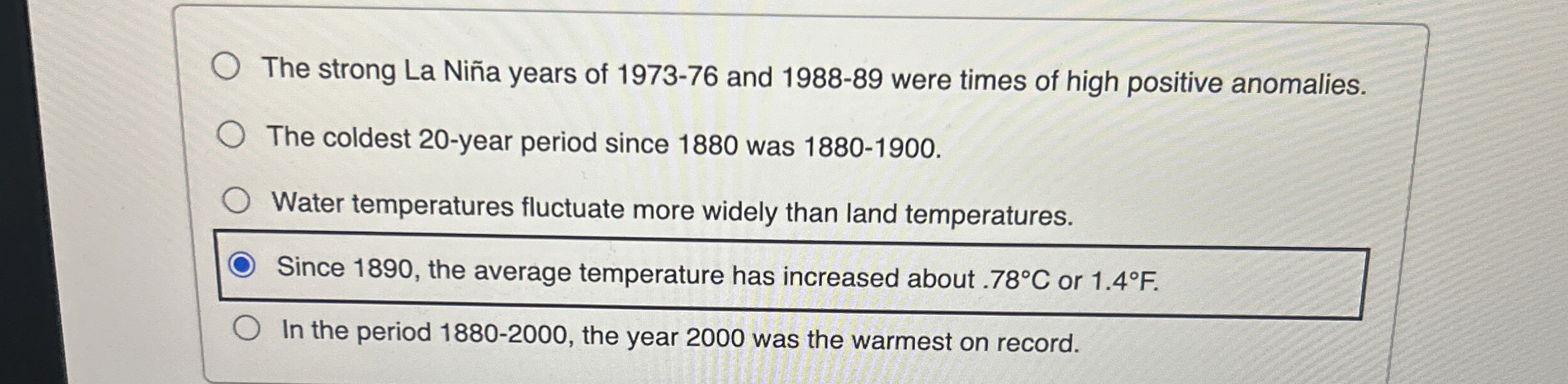 Solved The strong La Niña years of 1973-76 ﻿and 1988-89 | Chegg.com
