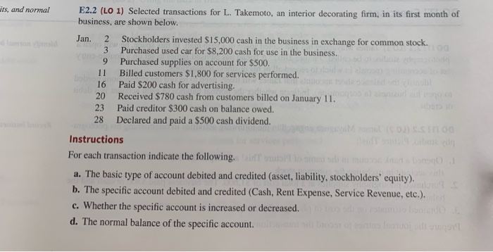 Solved is, and normal E2.2 (LO 1) Selected transactions for | Chegg.com
