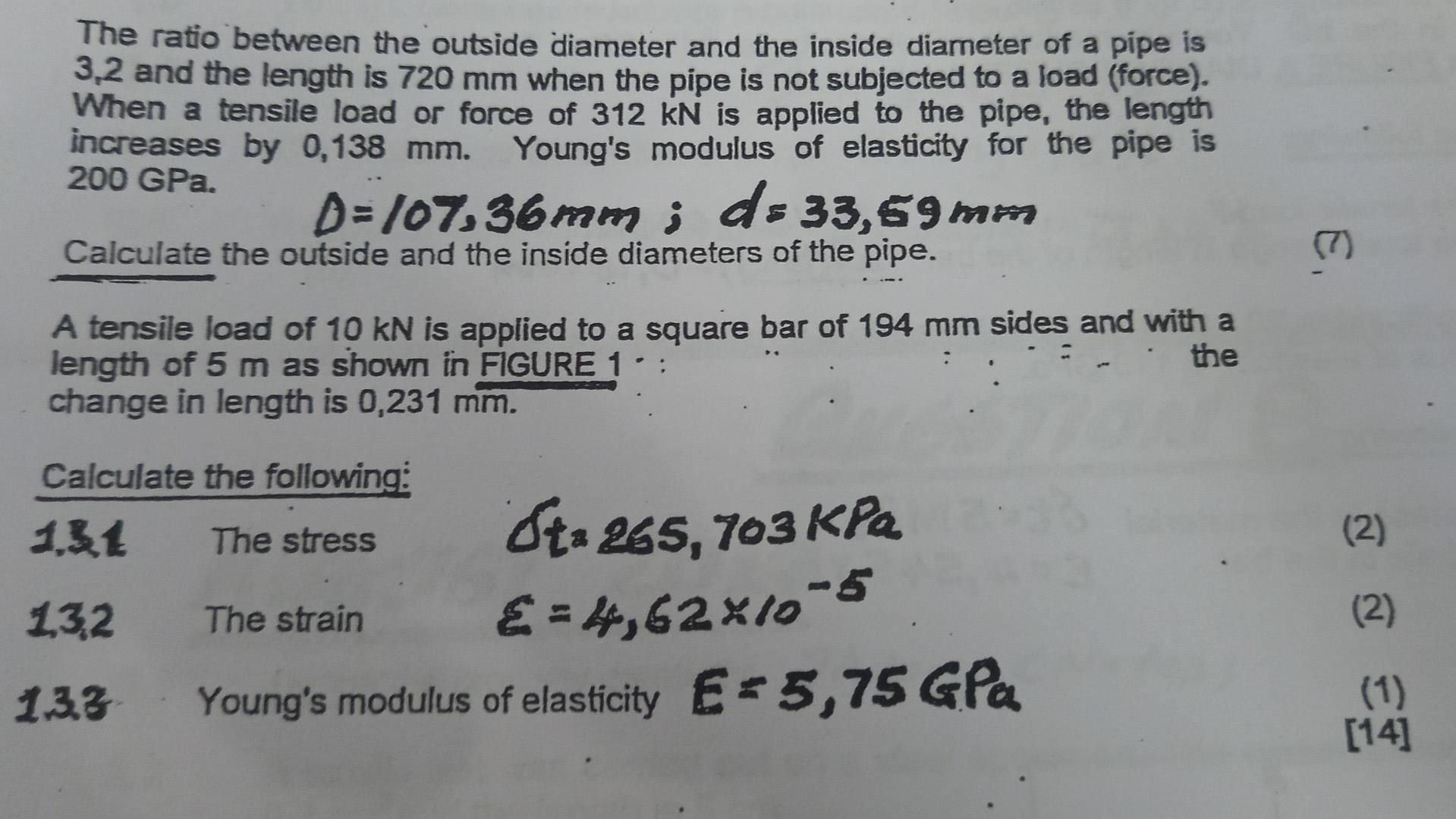 The ratio between the outside diameter and the inside | Chegg.com