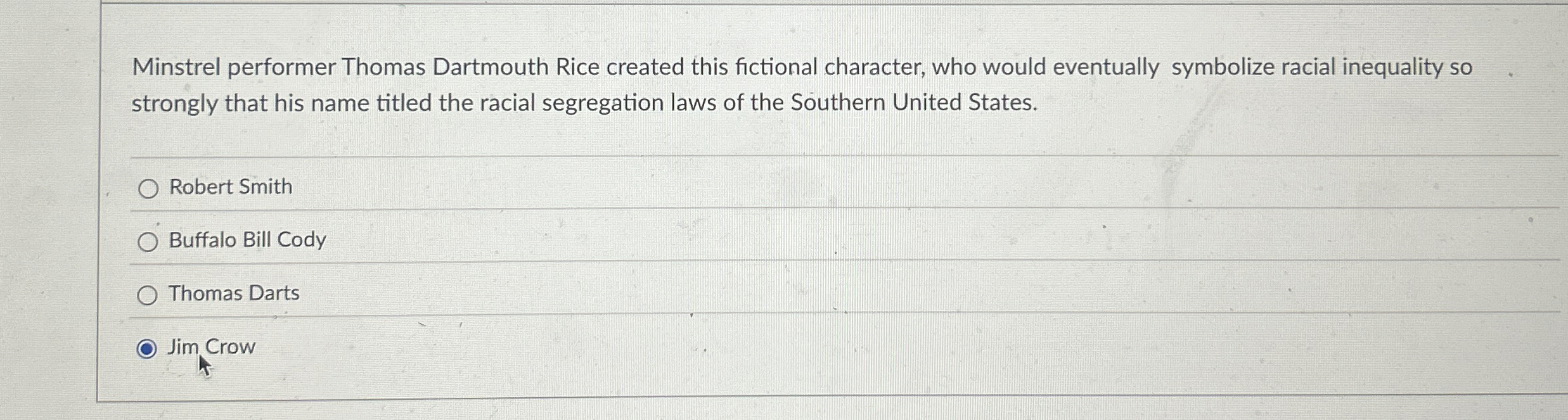 Solved Minstrel performer Thomas Dartmouth Rice created this | Chegg.com
