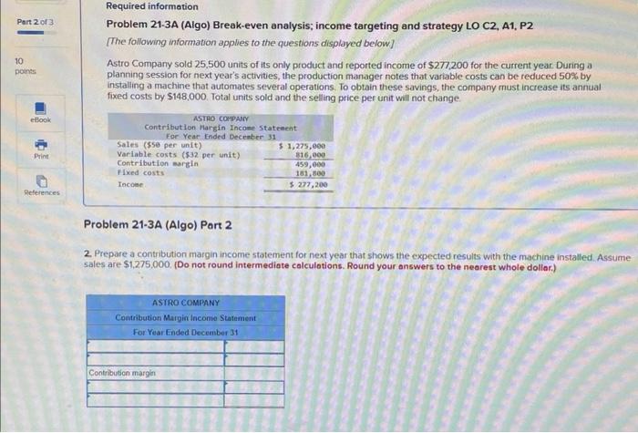 Solved Required information Problem 21-3A (Algo) Break-even | Chegg.com