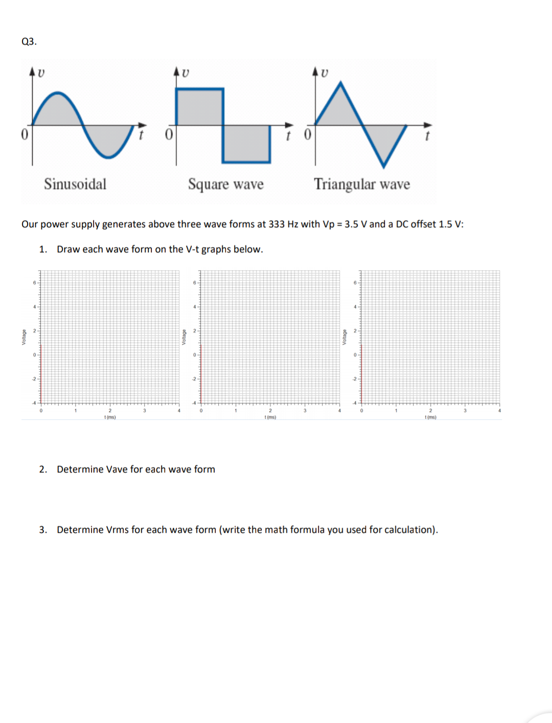 Solved Q3. AZA Sinusoidal Square wave Triangular wave Our | Chegg.com