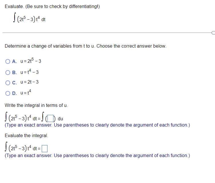 Solved Evaluate. (Be sure to check by | Chegg.com