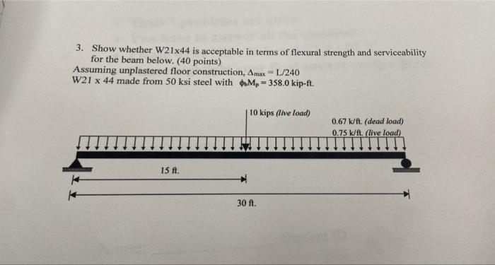 Solved 3. Show whether W21x44 is acceptable in terms of | Chegg.com
