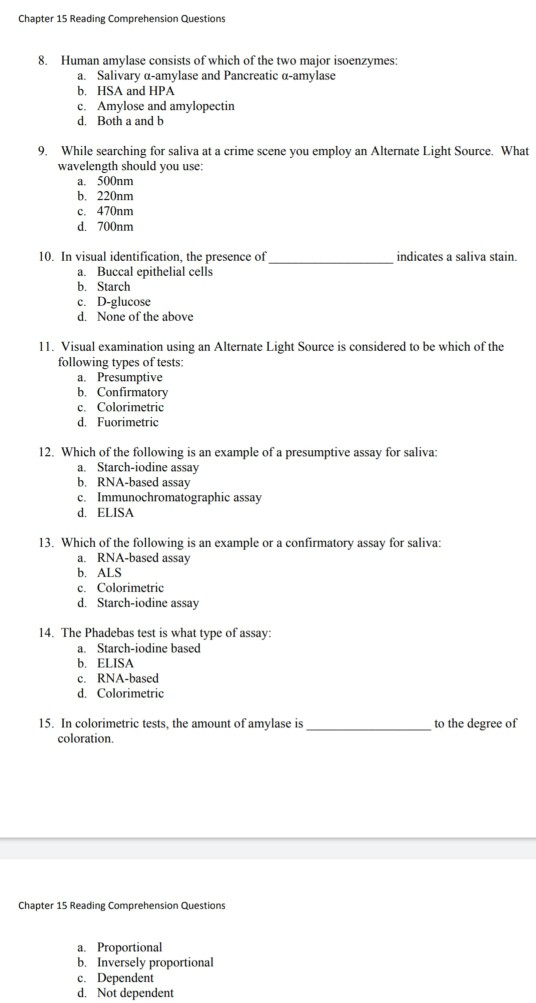 Solved Chapter 15 Reading Comprehension Questions 1. The | Chegg.com