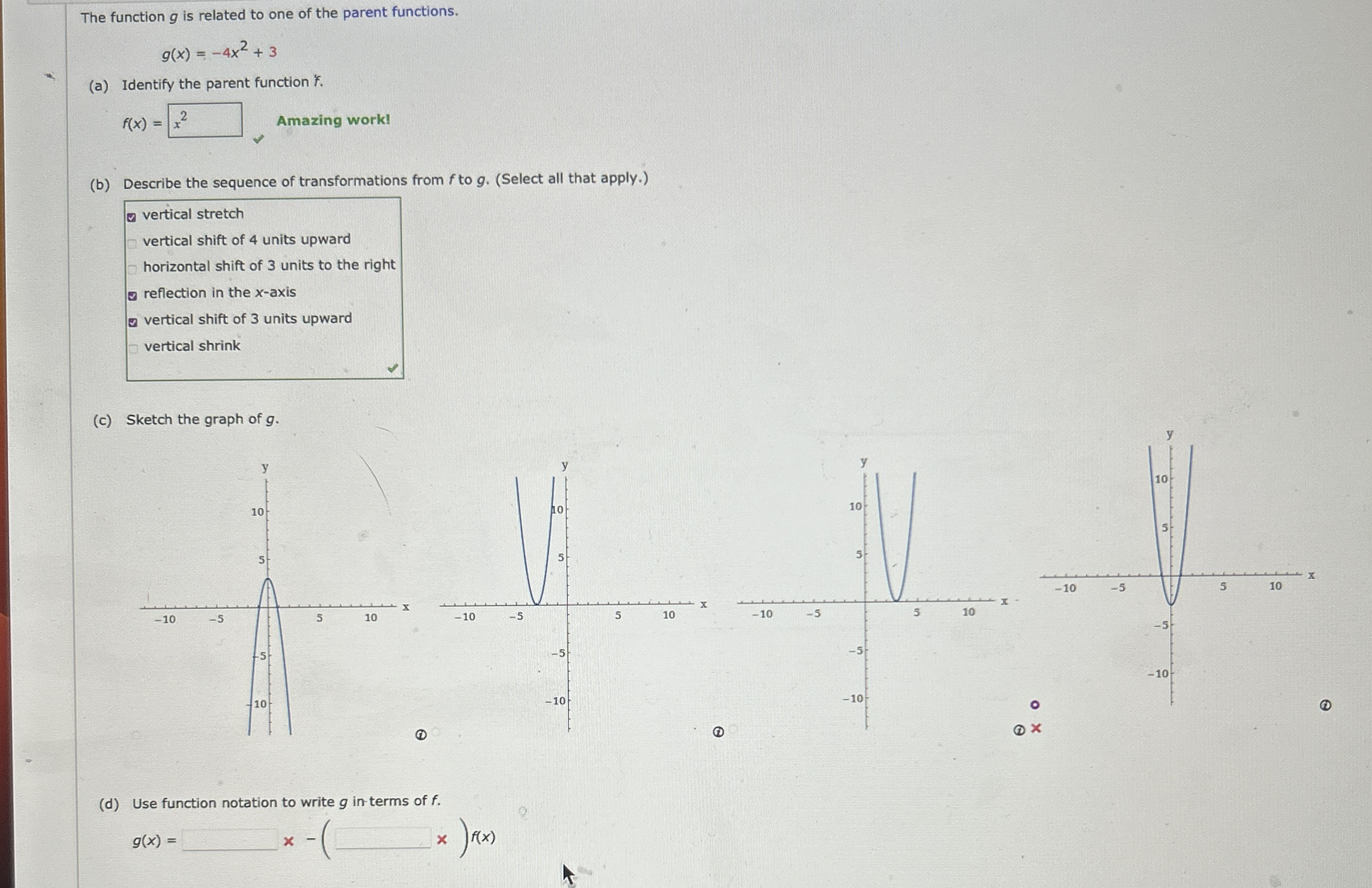 Solved The function g ﻿is related to one of the parent | Chegg.com