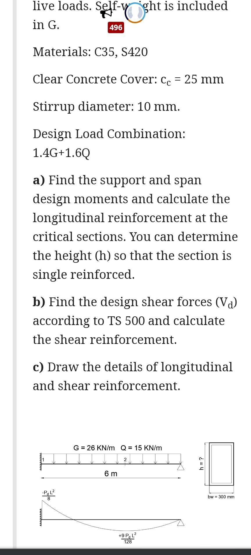 in G. 496 Materials: C35, S420 Clear Concrete Cover: | Chegg.com