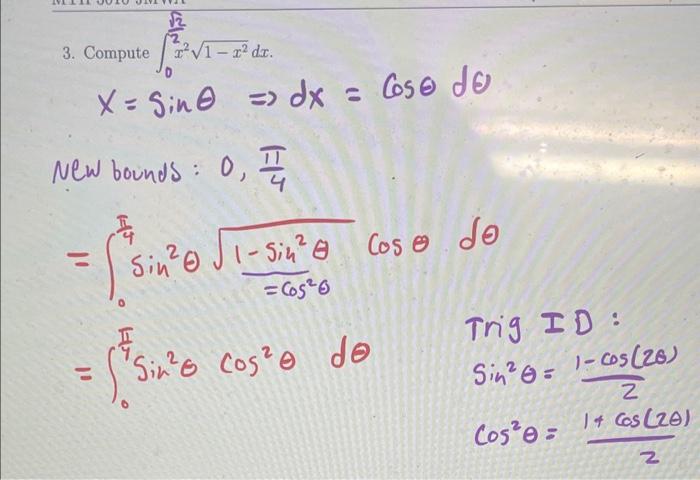 Solved compute using trig integration/substitution the | Chegg.com