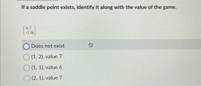 Solved If a saddle point exists, identify it along with the | Chegg.com