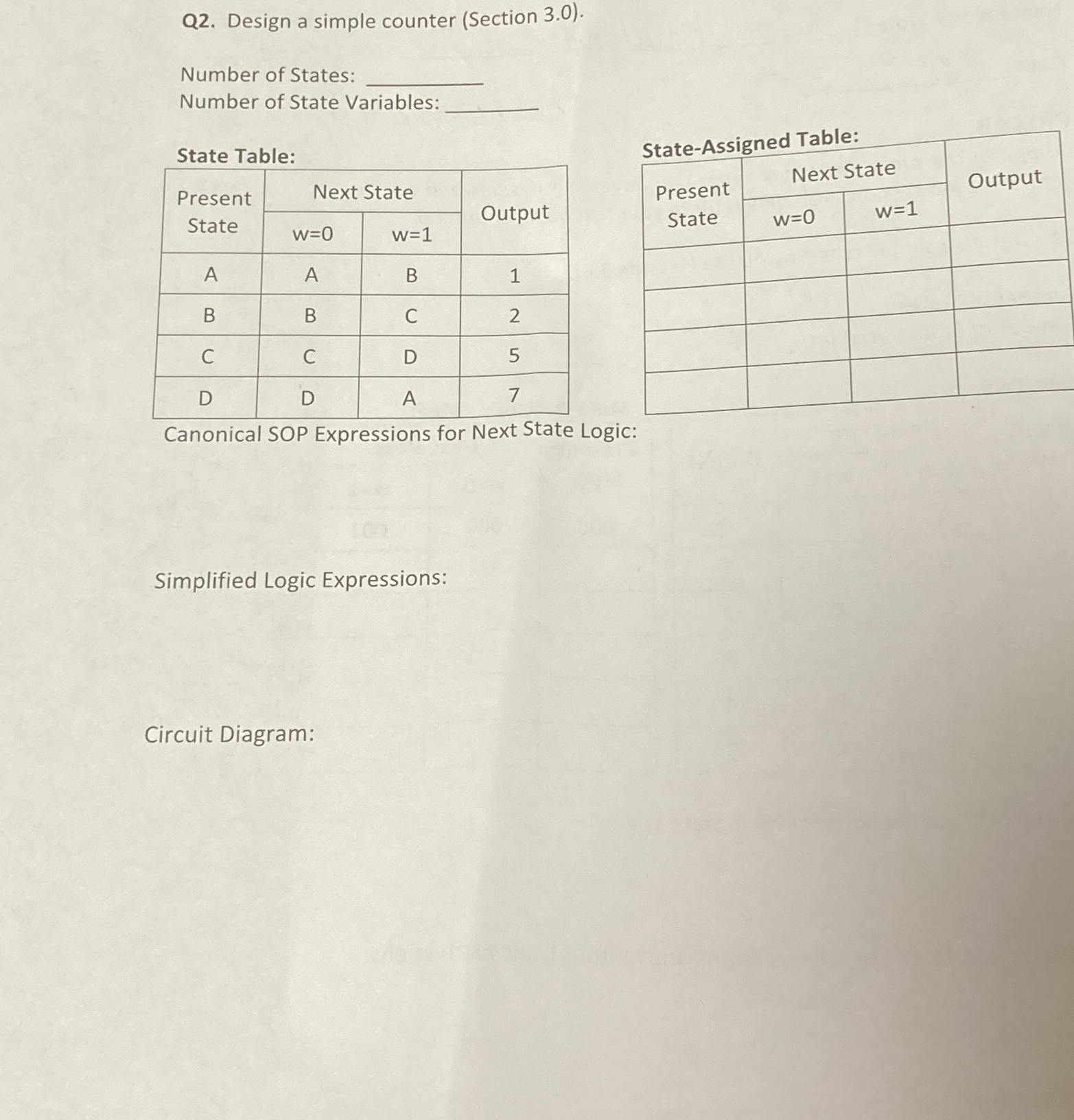 Q2. ﻿Design a simple counter (Section 3.0).Number of | Chegg.com