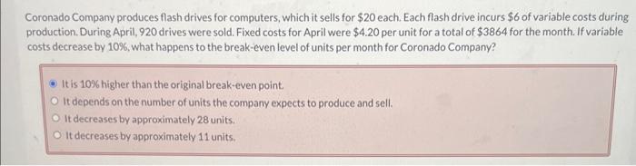 Solved Coronado Company produces flash drives for computers, | Chegg.com