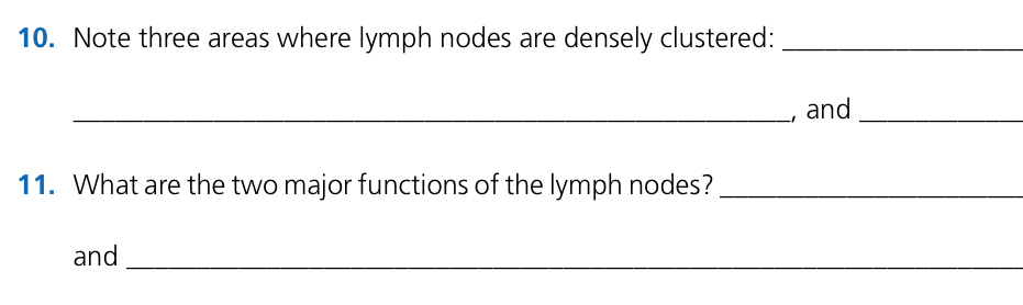 Solved Note three areas where lymph nodes are densely | Chegg.com