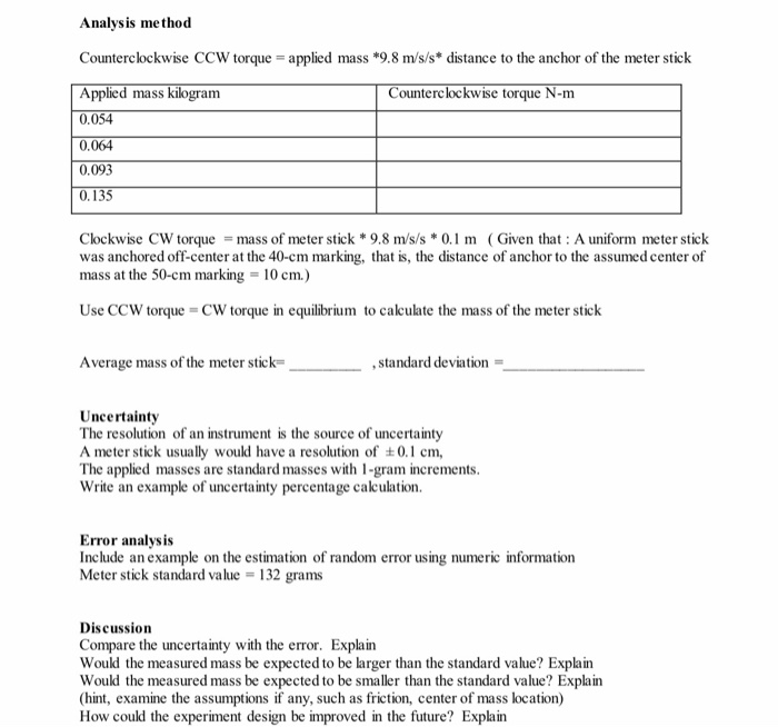 Solved Data already taken A uniform meter stick was anchored | Chegg.com