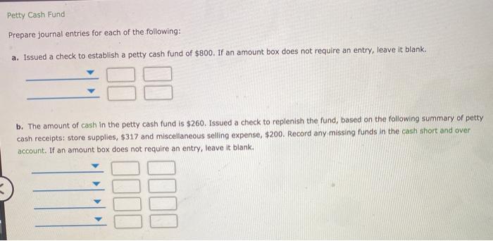 Solved Petty Cash Fund Prepare journal entries for each of | Chegg.com